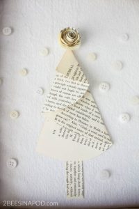 Framed Book Page Christmas Tree - Thrift Store Challenge - 2 Bees in a Pod