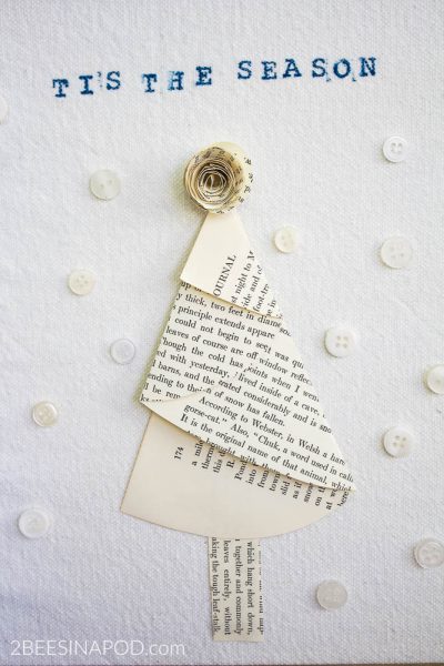 Framed Book Page Christmas Tree - Thrift Store Challenge - 2 Bees in a Pod