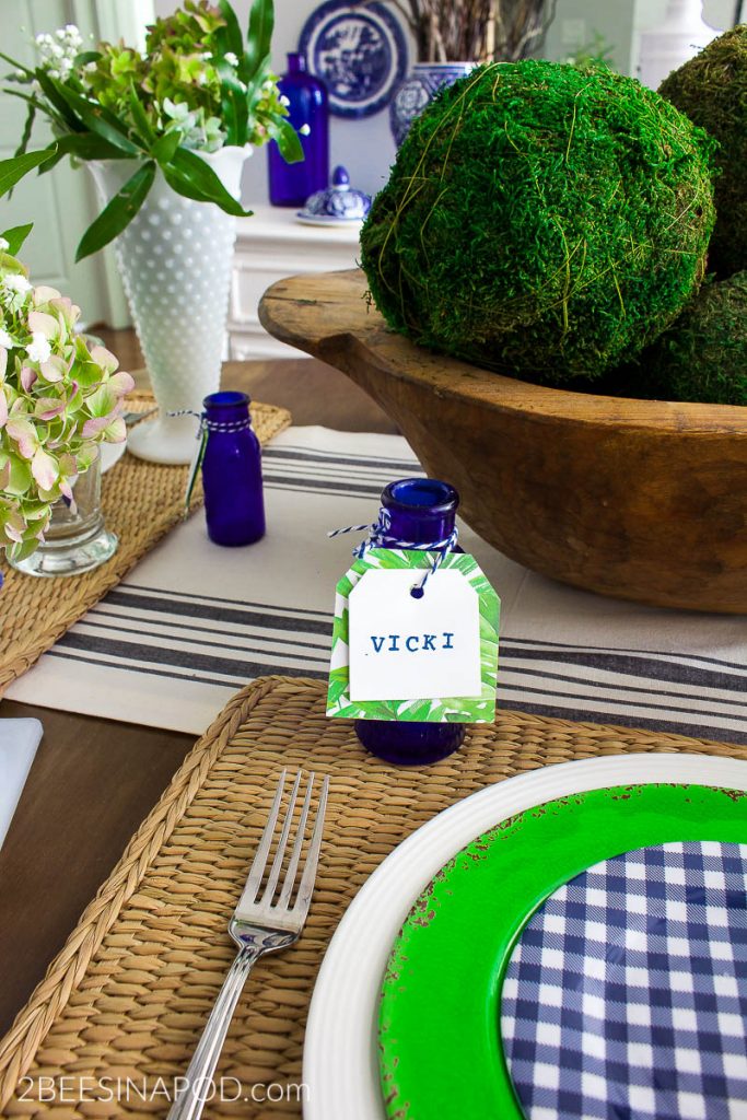 Casual Summer Tablescape Blue Gingham and Green - 2 Bees in a Pod