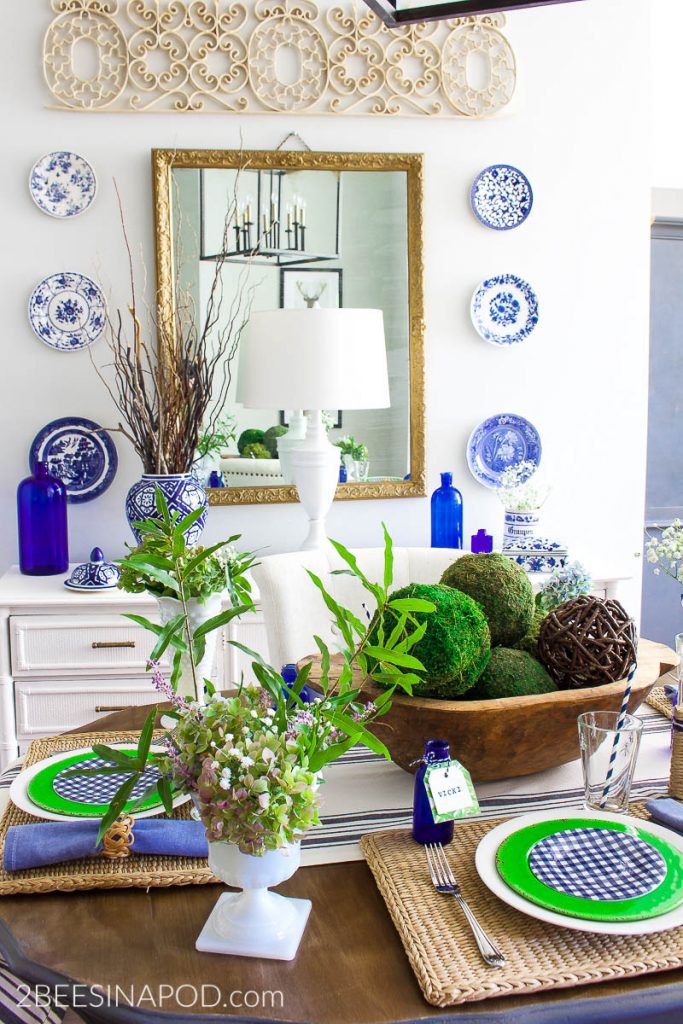 Casual Summer Tablescape Blue Gingham and Green - 2 Bees in a Pod