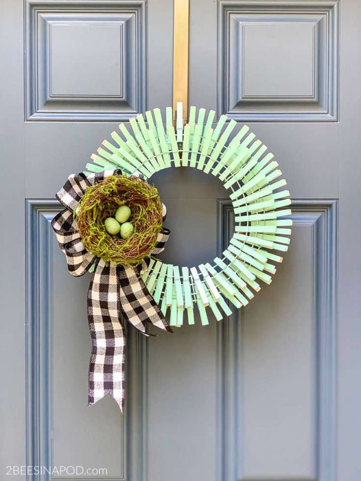 DIY Spring Easter Clothespin Wreath Tutorial - 2 Bees in a Pod